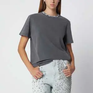 GOLDEN GOOSE Anthracite Cotton T-shirt With Cabochon Crystals - Grey