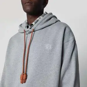 Loewe Mélange Relaxed-fit Hoodie With Leather Drawstring
