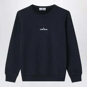 Stone Island Navy Cotton Sweatshirt With Logo Prints - Blue