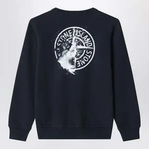 Stone Island Navy Cotton Sweatshirt With Logo Prints