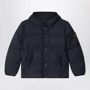 Stone Island Navy Nylon Hooded Down Jacket - Blue
