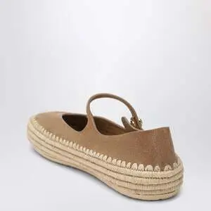 Loewe Rio Mary Janes In Dark Suede And Raffia - Beige