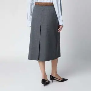 Prada Slate Wool Skirt With Elasticated Waistband