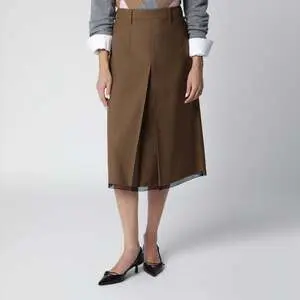 Prada Wool Skirt With Organza Insert - Brown