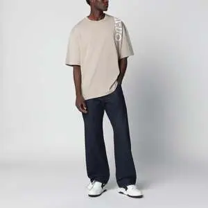 Off-White Beige Cotton Crew-neck T-shirt With Printed Logo - White