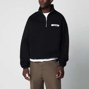 Jacquemus Zip-neck Sweatshirt With Gros Grain Logo - Black