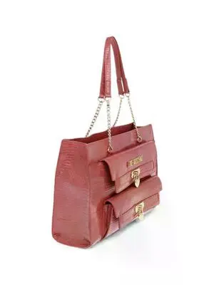 Moschino Crocodile-effect Heart-padlock Shoulder Bag