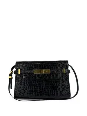Saint Laurent Manhattan Croc-embossed Shoulder Bag - Black