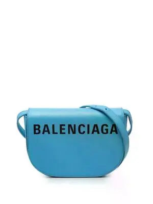 Balenciaga 2018-2026 Grained Calfskin Logo Ville Day Xs Crossbody Bag - Blue