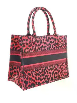 Dior 2010-2021 Mizza Medium Embroidered Canvas Leopard Book Tote Bag - Red
