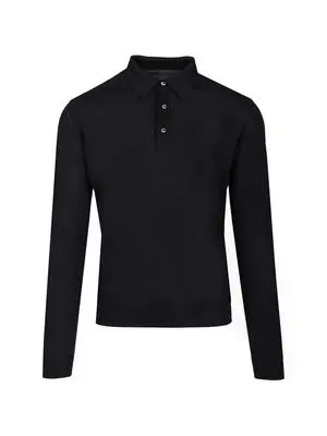 Fedeli Long-sleeve Polo Sweater - Black