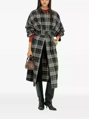 DIESEL® Midi Dress In Check Flannel With Wide Belt - Black
