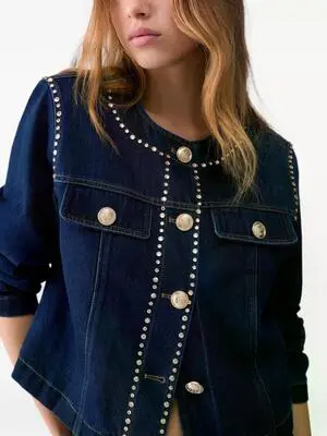 Liu Jo Slim Fit Denim Jacket With Rhinestones