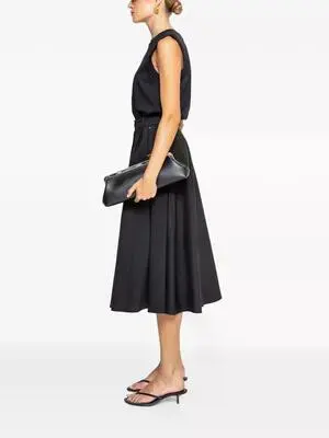 NISSA High-waisted Cotton Midi Skirt With Pleats And Side Pockets