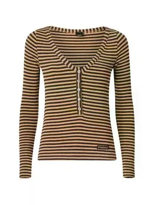 Pinko Striped Ribbed-knit T-shirt - Neutrals