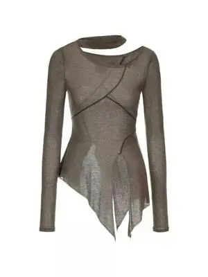 ELYWOOD Asymmetric Stitch-paneled Long-sleeved T-shirt - Brown