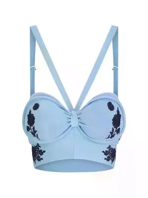 Rabanne Floral-embroidered Sweetheart-neck Top - Blue