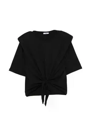 JIJIL Padded-shoulder Tie-fastening T-shirt - Neutrals
