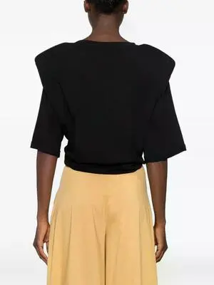 JIJIL Black Padded Shoulder Tie-fastening T-shirt