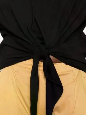 JIJIL Black Padded Shoulder Tie-fastening T-shirt