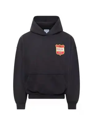 Rhude Crest-graphic Kangaroo-pocket Hoodie - Black