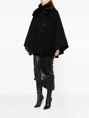 Yohji Yamamoto Faux-fur Trim Double-breasted Jacket - Black
