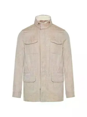 MANDELLI Herringbone-pattern High-neck Jacket - Neutrals