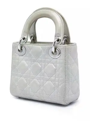 Dior 2015 Mini Iridescent Lambskin Cannage Lady Satchel - Silver