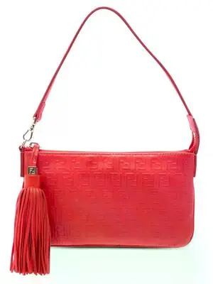 Fendi 2000-2010 Zucchino Embossed Nappa Tassel Handbag - Red