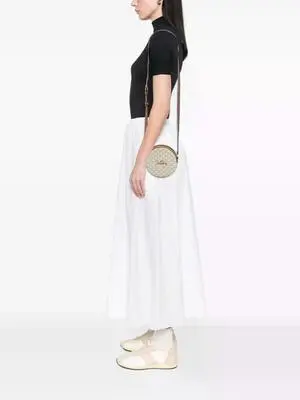 Celine Triomphe Coated Canvas Embroidered Round Purse On Strap Crossbody Bag - White