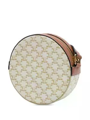 Celine Triomphe Coated Canvas Embroidered Round Purse On Strap Crossbody Bag - White