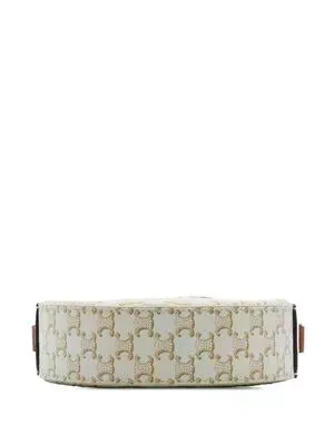 Celine Triomphe Coated Canvas Embroidered Round Purse On Strap Crossbody Bag - White