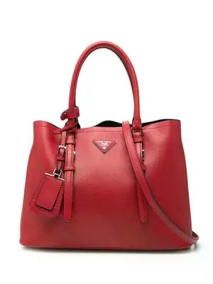 Prada 2013-2026 Medium Saffiano Cuir Double Handle Satchel - Red