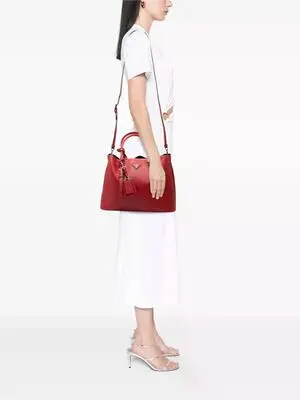 Prada 2013-2026 Medium Saffiano Cuir Double Handle Satchel - Red