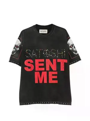 SATOSHI NAKAMOTO Stud-embellished Skull-print T-shirt