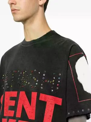 SATOSHI NAKAMOTO Stud-embellished Skull-print T-shirt