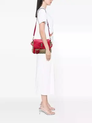 Gucci Gg Canvas Bella Flap Satchel - Red