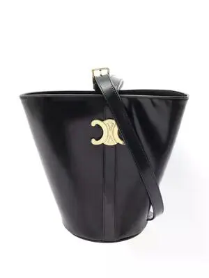 Celine 2021-2025 Leather Triomphe Bucket Bag - Black