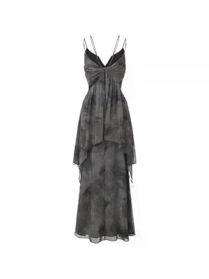 ELYWOOD Ink-wash Shirred Layered Maxi Dress