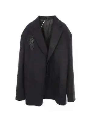 Hermès Calf Leather-patch Cashmere Jacket - Black