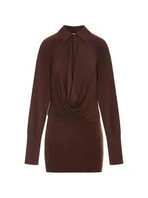 Andamane The Attico Lilia Draped Long-sleeve Dress - Brown