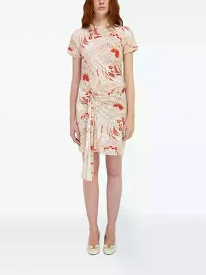 FERRAGAMO Rooster Print Draped Dress