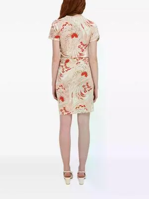 FERRAGAMO Rooster Print Draped Dress