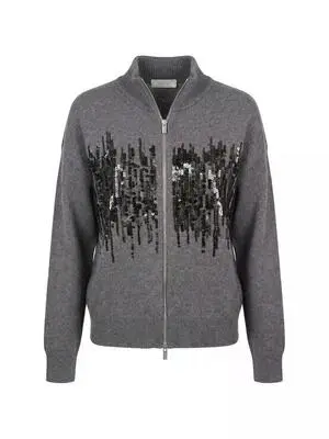 Peserico Sequin-embellished Zip-up Cardigan - Grey