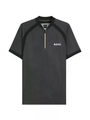 BOSS Panelled Zip-neck T-shirt - Grey