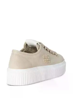 Miu Miu Embroidered Logo Platform Sneakers - Neutrals