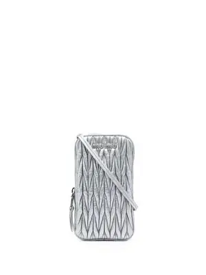 Miu Miu 2010-2026 Matelasse Metallic Nappa Phone Holder Crossbody Bag - Silver