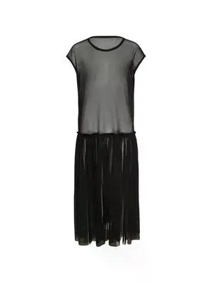 Yohji Yamamoto Gathered Mesh Midi Dress - Black