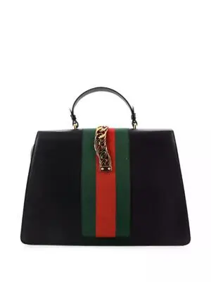 Gucci Sylvie Top Handle Bag Leather Large Satchel - Black