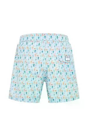 Fedeli Seahorse-print Drawstring Swim Shorts - Blue